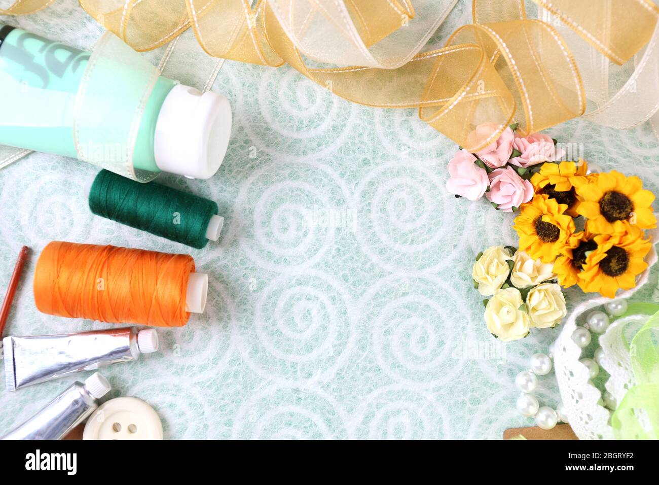 Scrapbooking craft materials on light background Stock Photo - Alamy