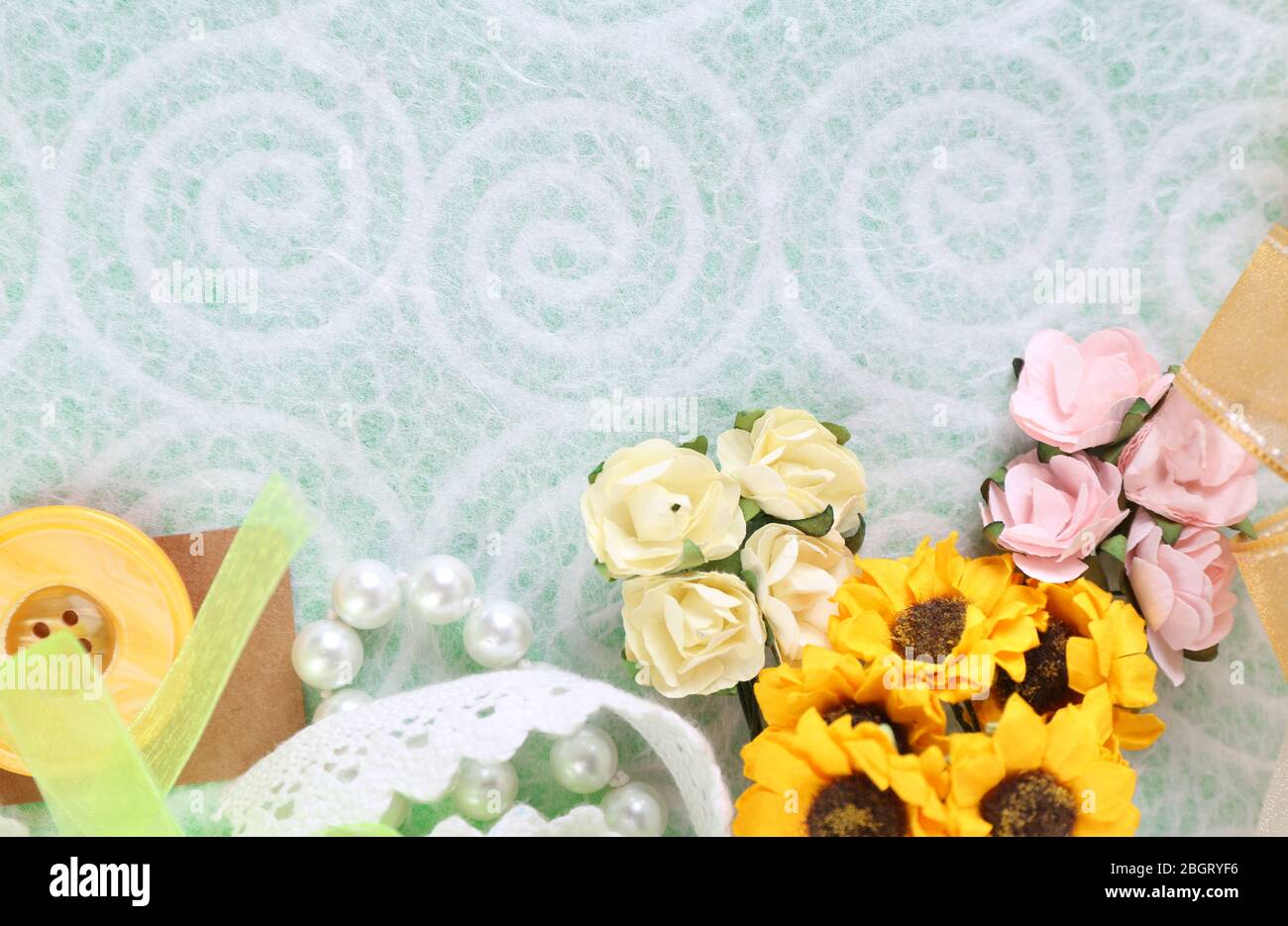 Scrapbooking craft materials on light background Stock Photo - Alamy