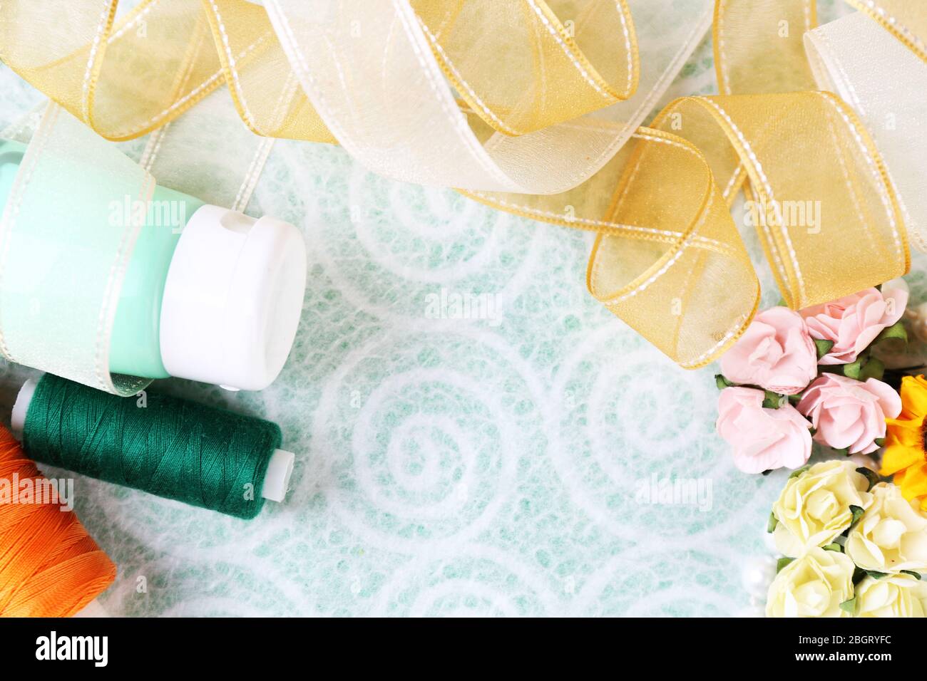 Scrapbooking craft materials on light background Stock Photo - Alamy