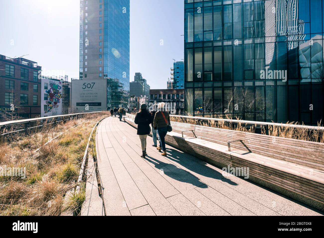 The High Line, known as High Line Park, elevated linear park. Winter ...