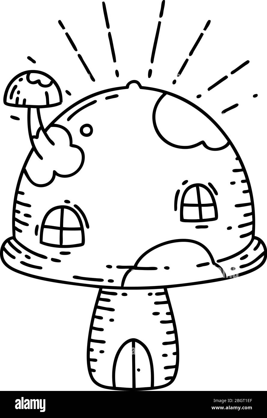 illustration of a traditional black line work tattoo style toadstool ...
