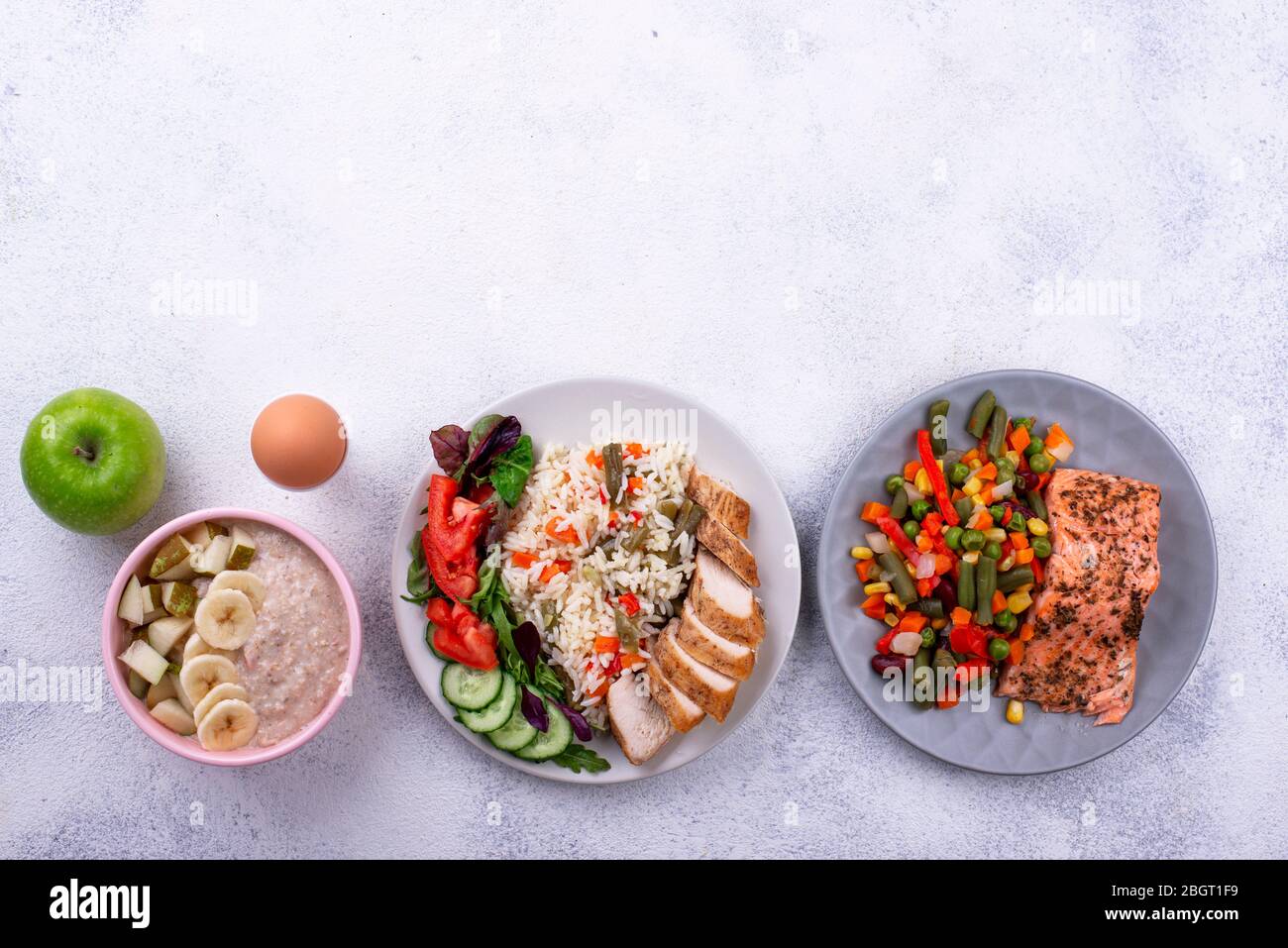 Breakfast, lunch and dinner. Day menu Stock Photo - Alamy