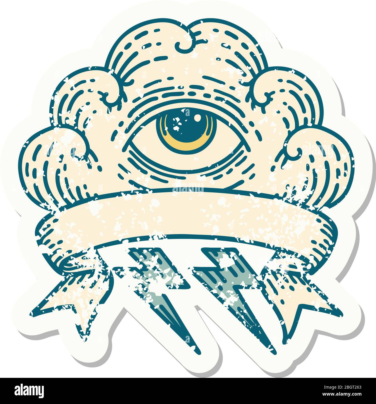 worn old sticker with banner of an all seeing eye cloud Stock Vector ...