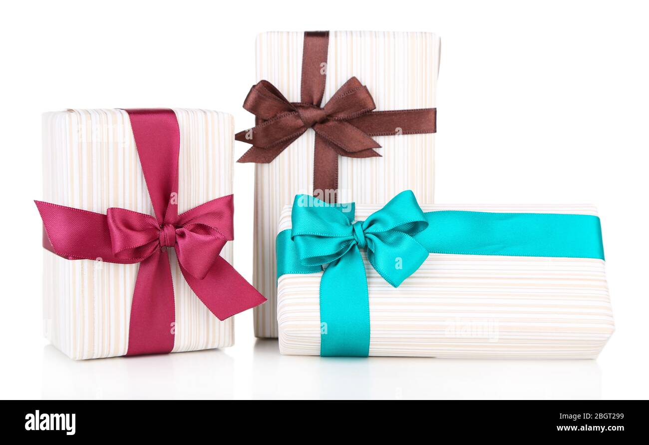 Gift boxes isolated on white Stock Photo - Alamy