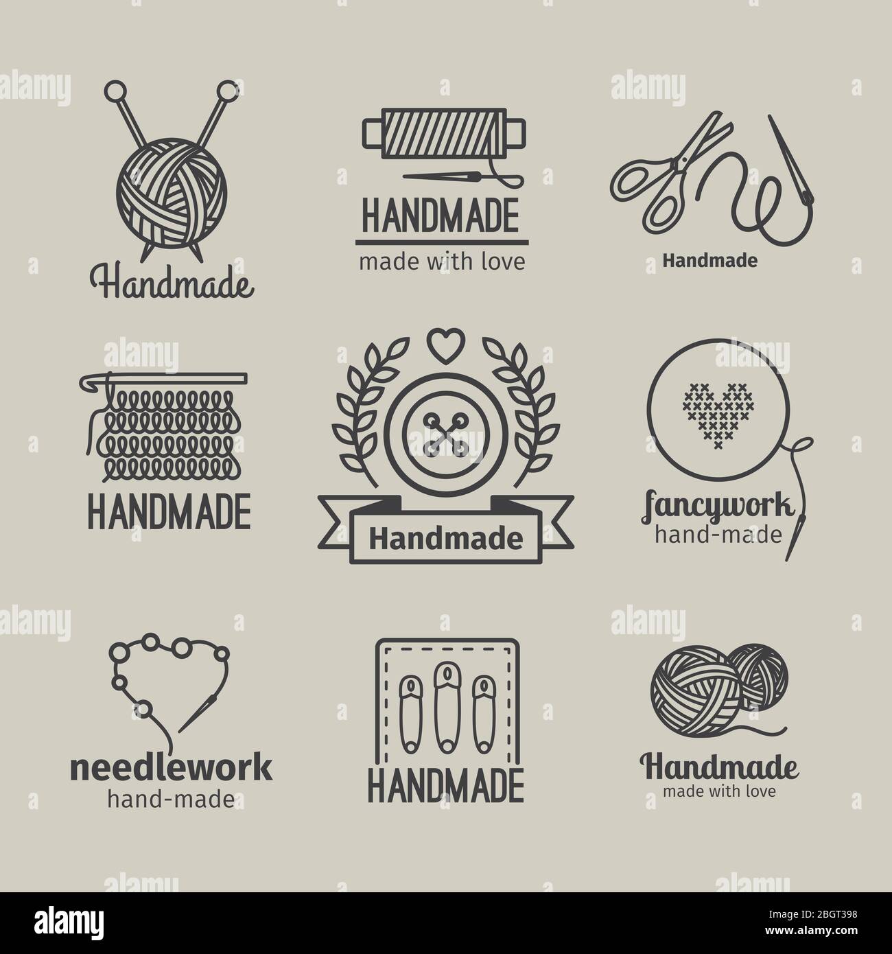 Handmade line vintage logo set. Handmade retro badges or handmade ...