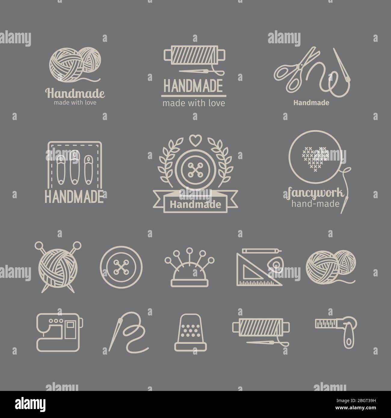 Handicraft logo set. Hand crafted signs and hand made labels elements ...