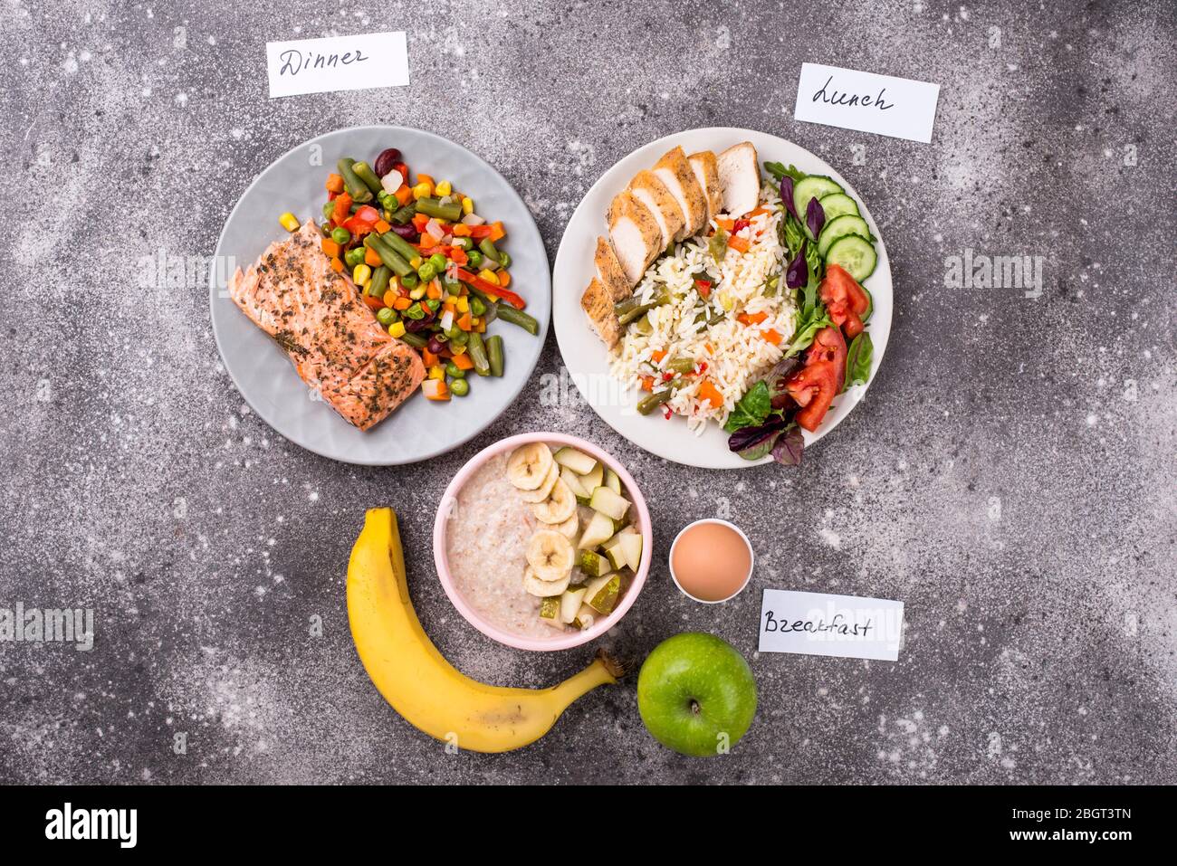 Healthy balanced menu for day Stock Photo - Alamy