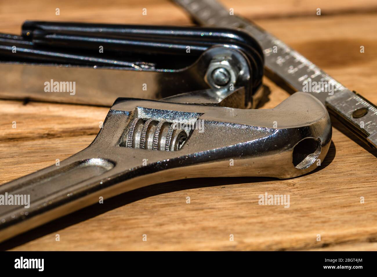 Tools for repair and building. Hummer, adjustable spanner, ruler ...