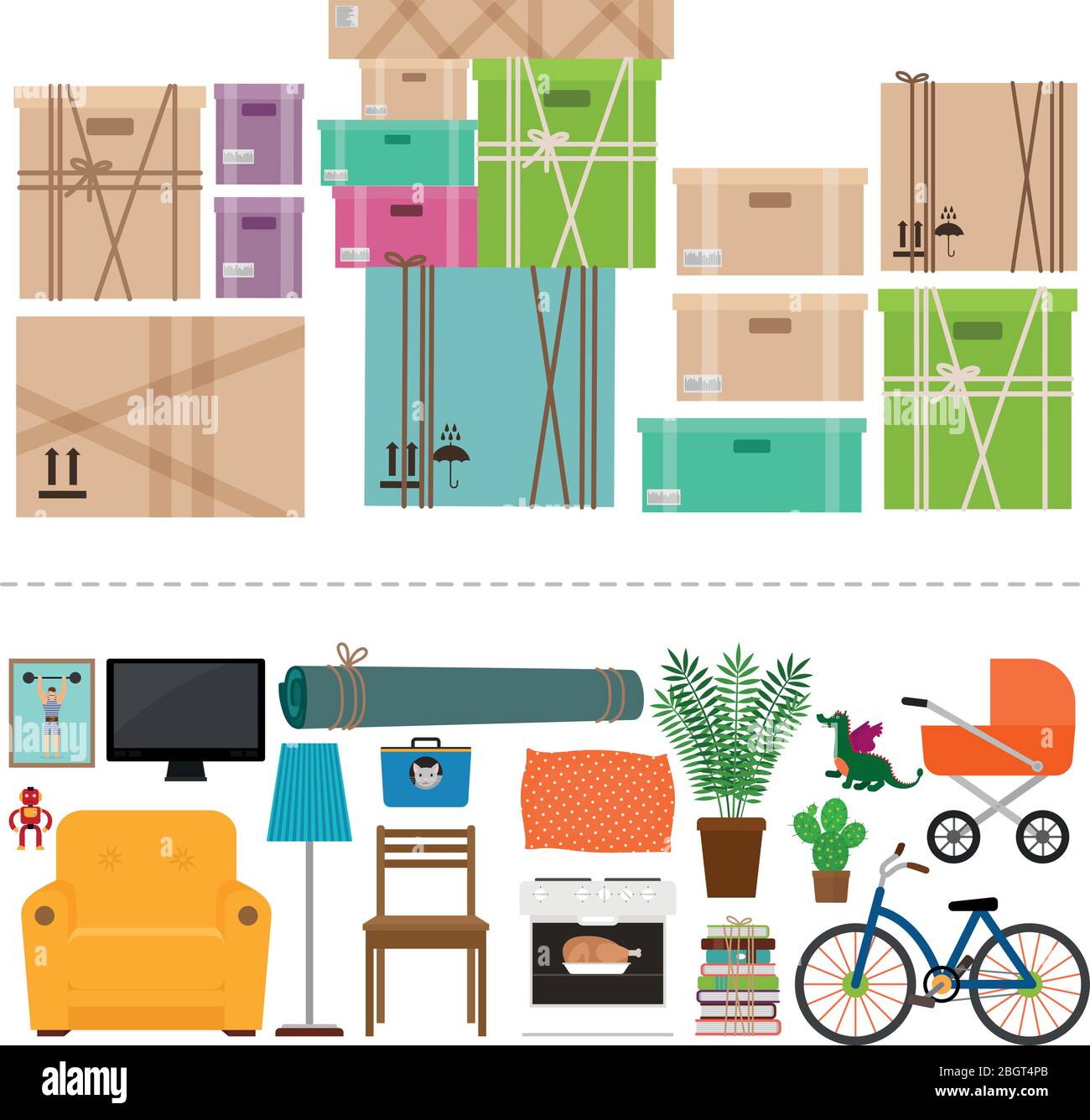 Furniture and boxes icons set for rooms of house vector illustration ...