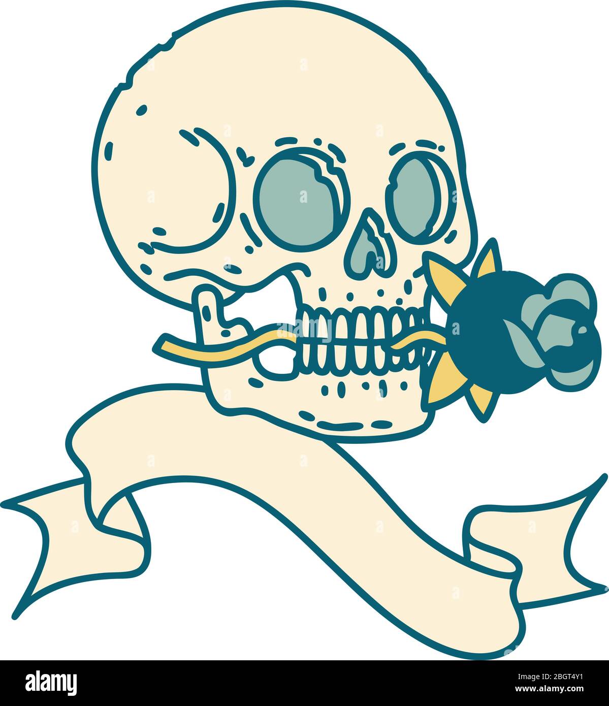 traditional tattoo with banner of a skull and rose Stock Vector Image ...