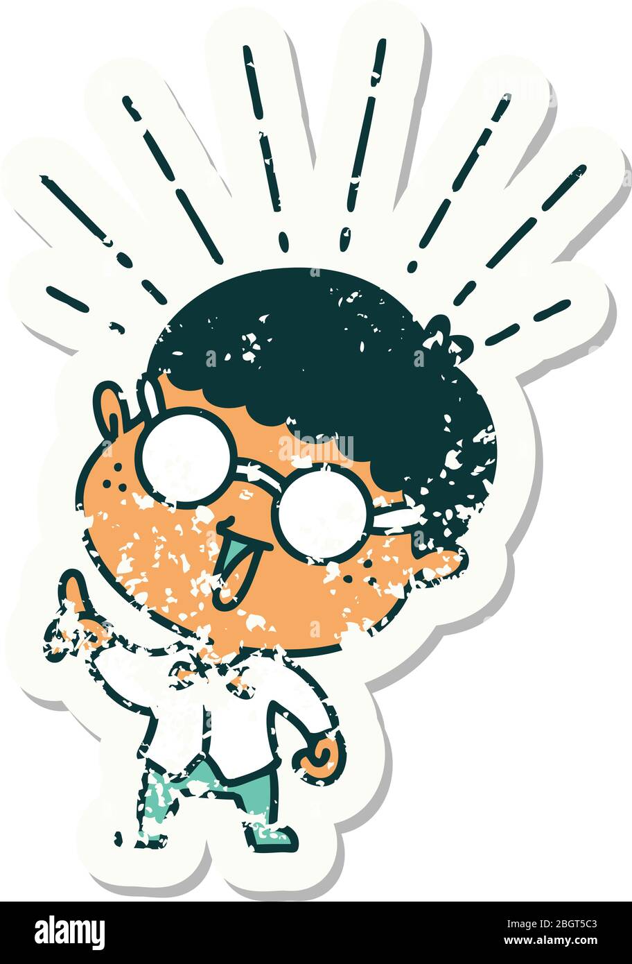 worn old sticker of a tattoo style man with genius idea Stock Vector ...