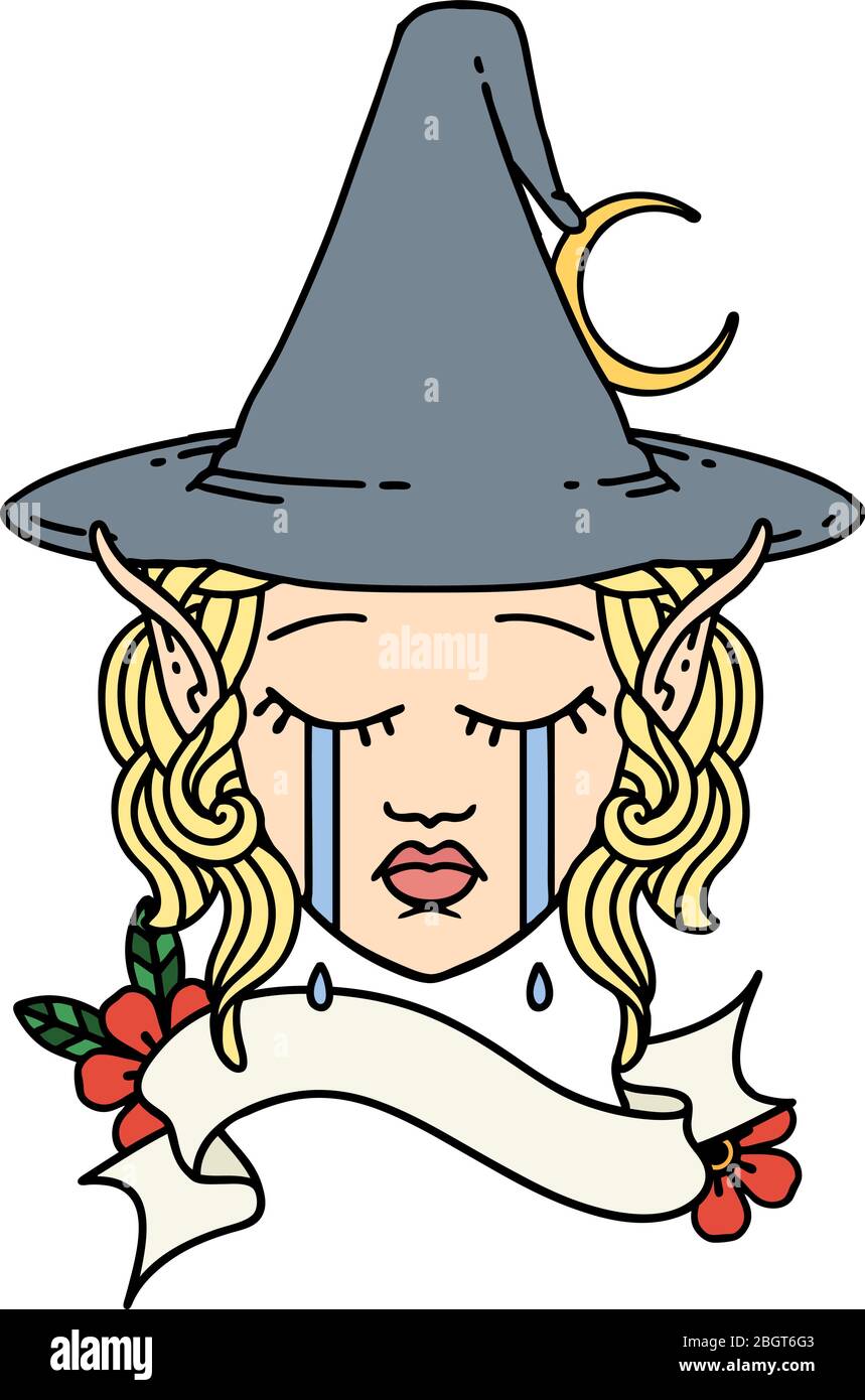 Retro Tattoo Style sad elf mage character face Stock Vector Image & Art ...