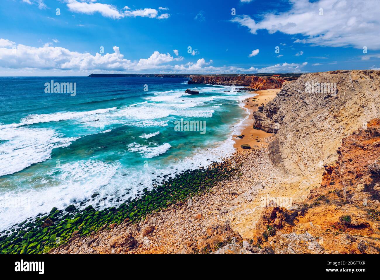 Panorama view of Praia do Tonel (Tonel beach) in Cape Sagres, Algarve ...