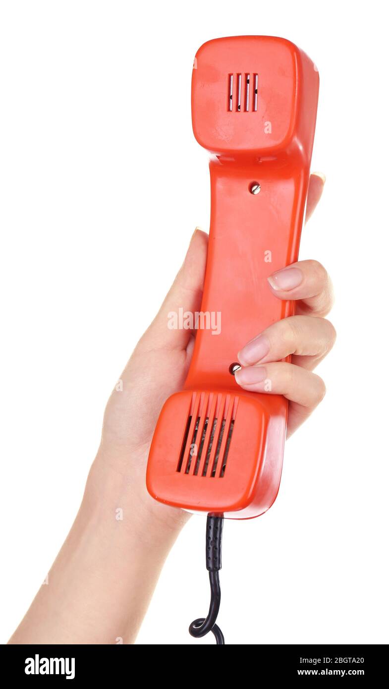 Retro telephone handset in hand, isolated on white Stock Photo - Alamy
