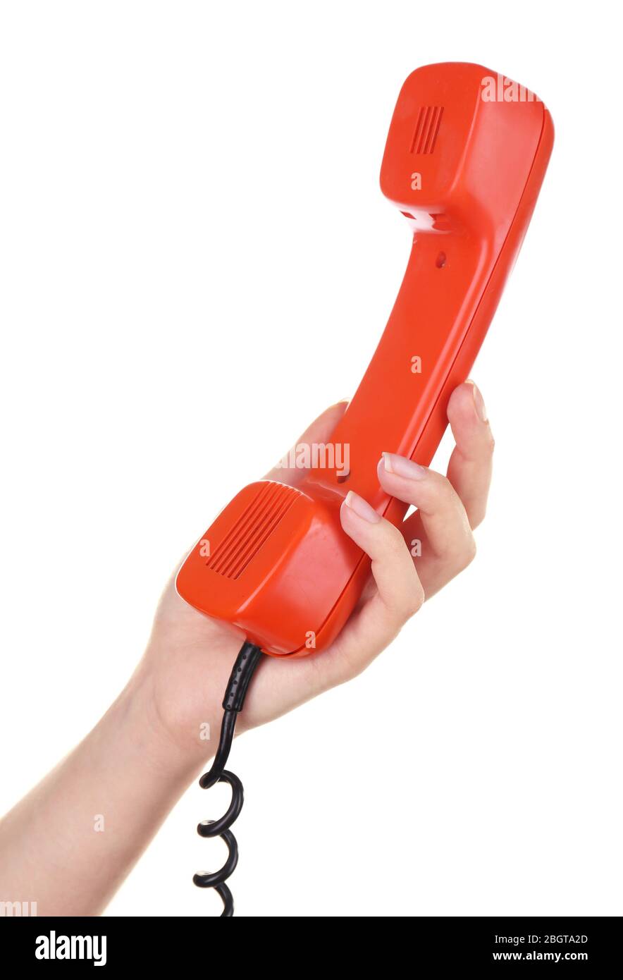 Retro telephone handset in hand, isolated on white Stock Photo - Alamy