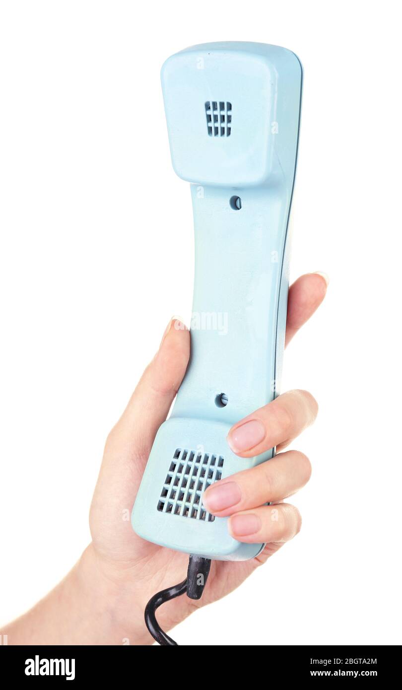 Retro telephone handset in hand, isolated on white Stock Photo - Alamy