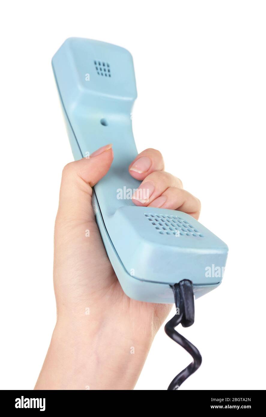 Retro telephone handset in hand, isolated on white Stock Photo - Alamy