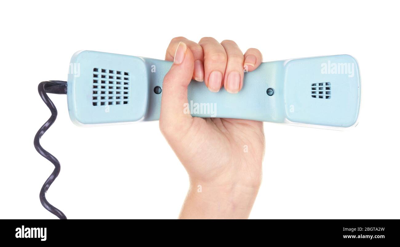 Retro telephone handset in hand, isolated on white Stock Photo - Alamy