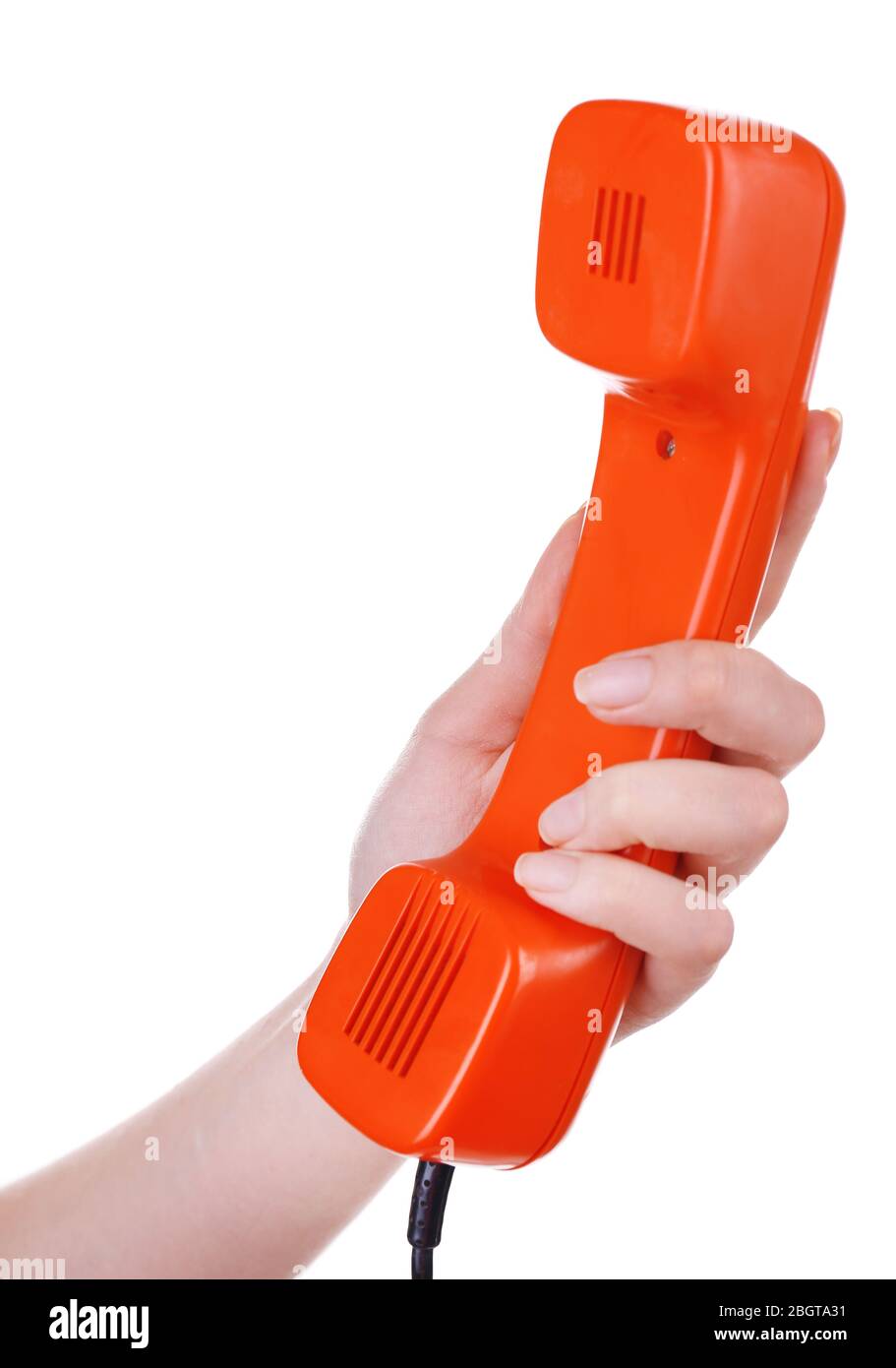 Retro telephone handset in hand, isolated on white Stock Photo - Alamy
