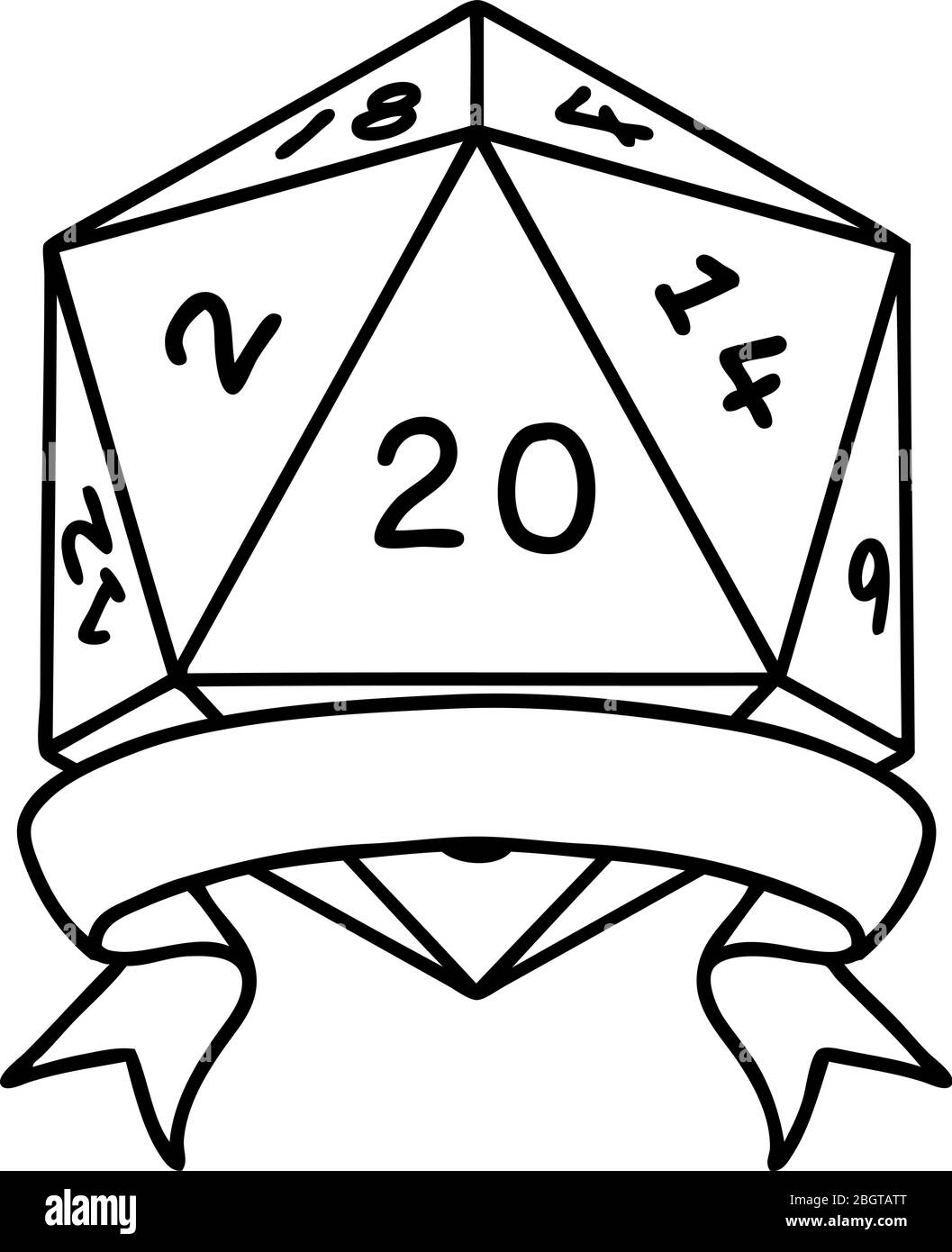 Black and White Tattoo linework Style natural 20 critical hit D20 dice ...