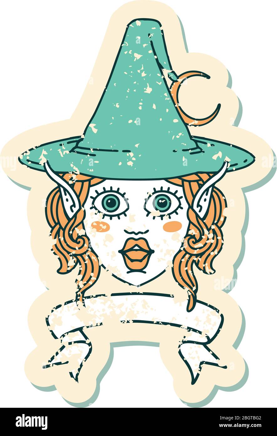 Retro Tattoo Style elf mage character face with banner Stock Vector ...