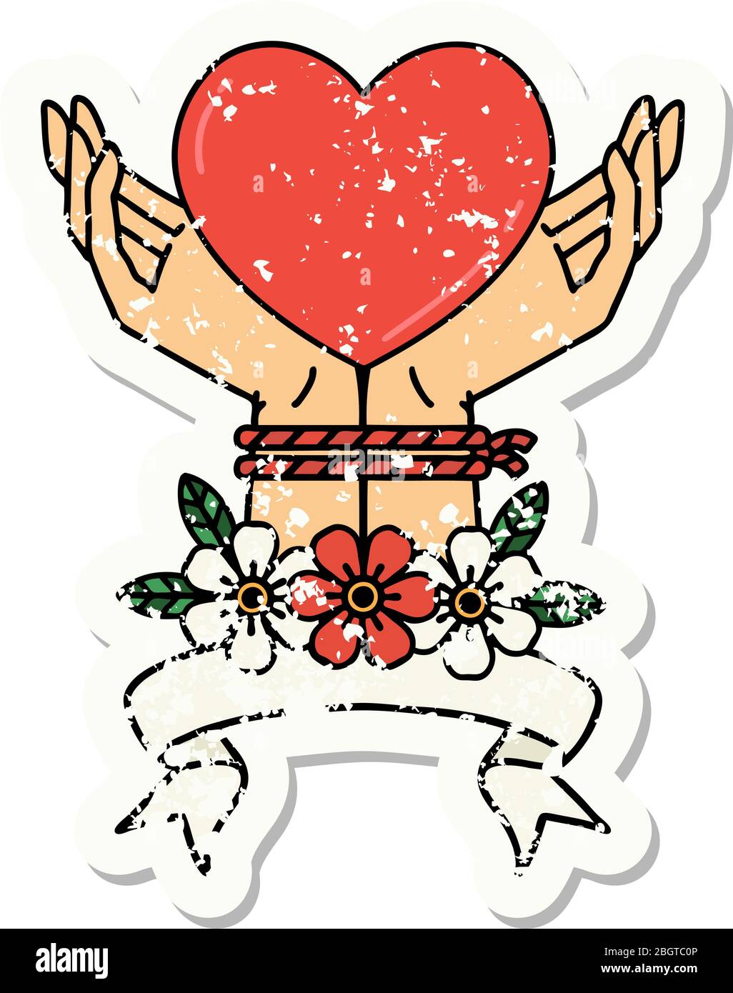 worn old sticker with banner of tied hands and a heart Stock Vector ...