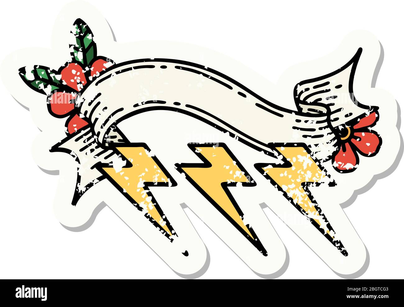 worn old sticker with banner of lighting bolts Stock Vector Image & Art ...