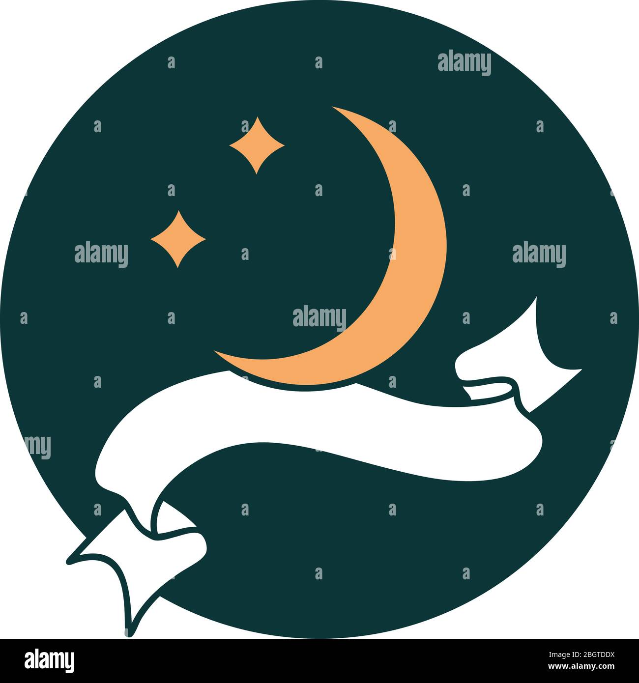 tattoo style icon with banner of a moon and stars Stock Vector Image ...