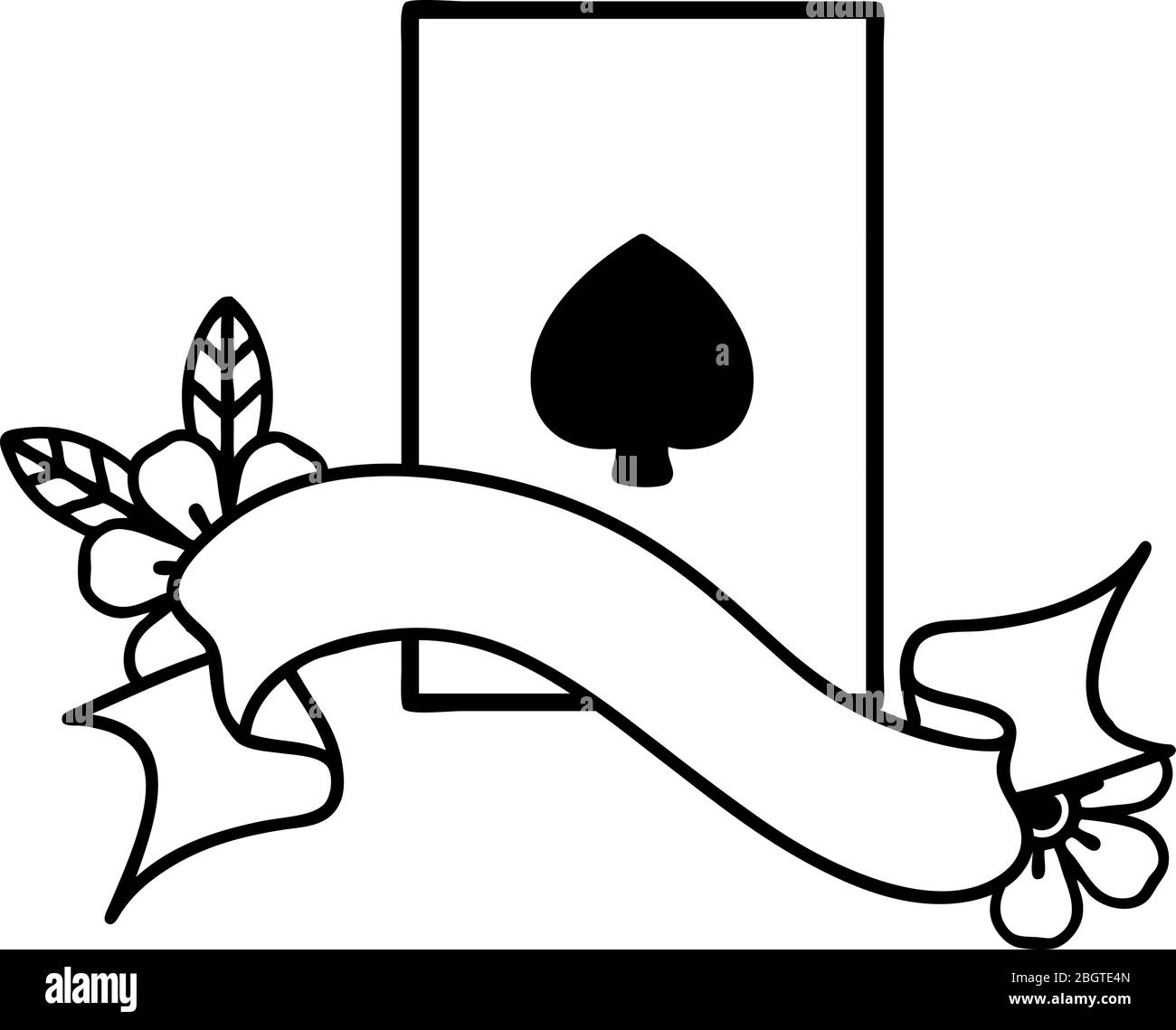 traditional black linework tattoo with banner of the ace of spades ...