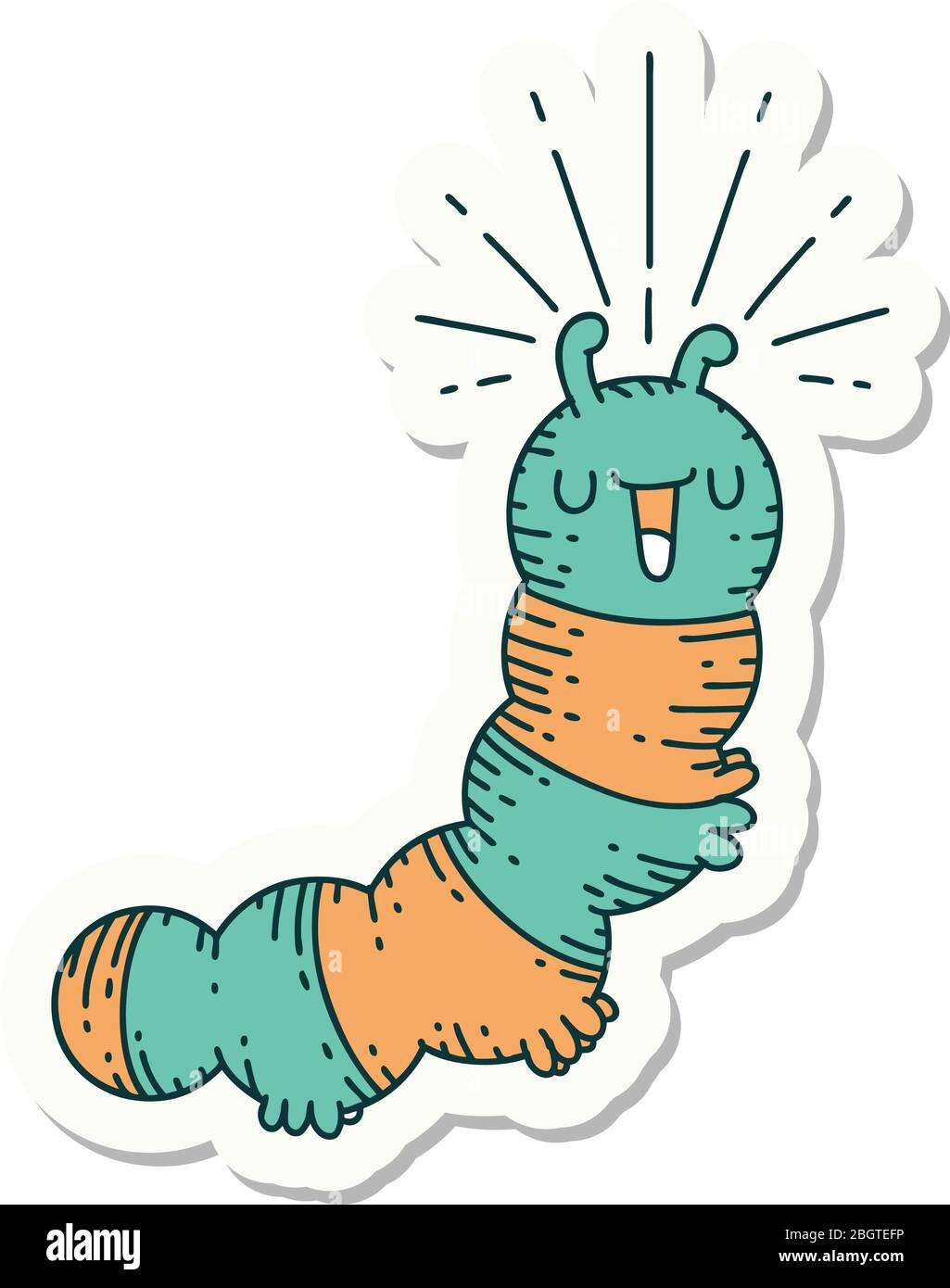 sticker of a tattoo style happy caterpillar Stock Vector Image & Art ...