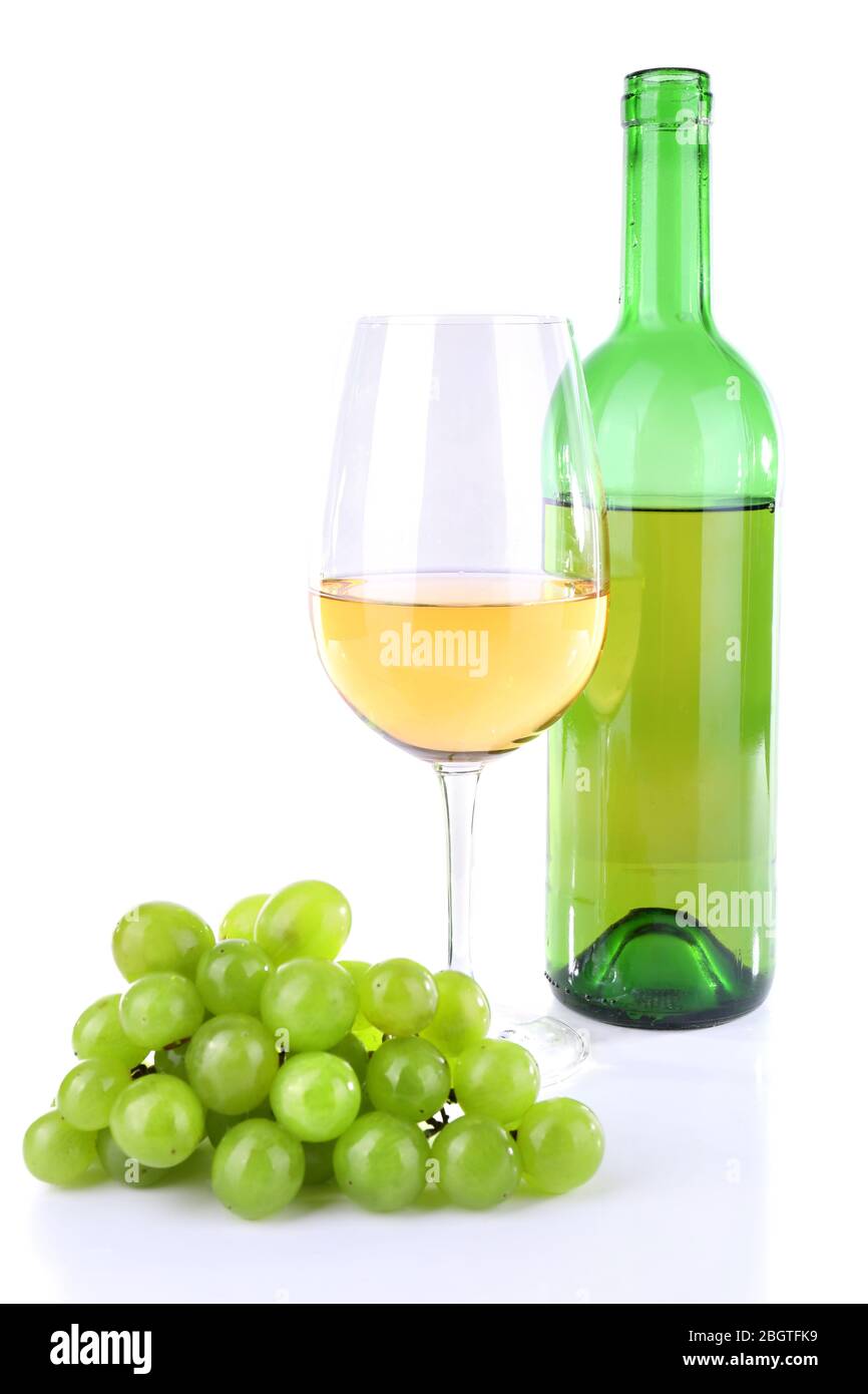 Tasty wine and ripe grape, isolated on white Stock Photo - Alamy