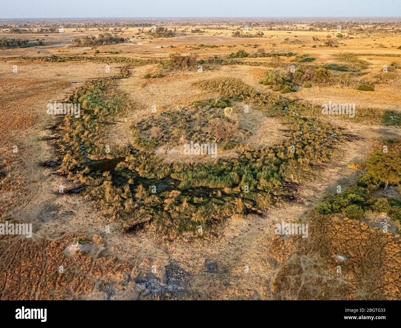 Aerial view of the Okavango Delta during drought conditions in early ...