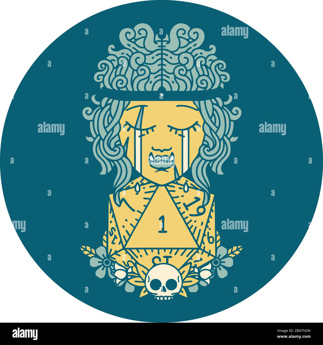 Retro Tattoo Style sad orc barbarian character face with natural one ...