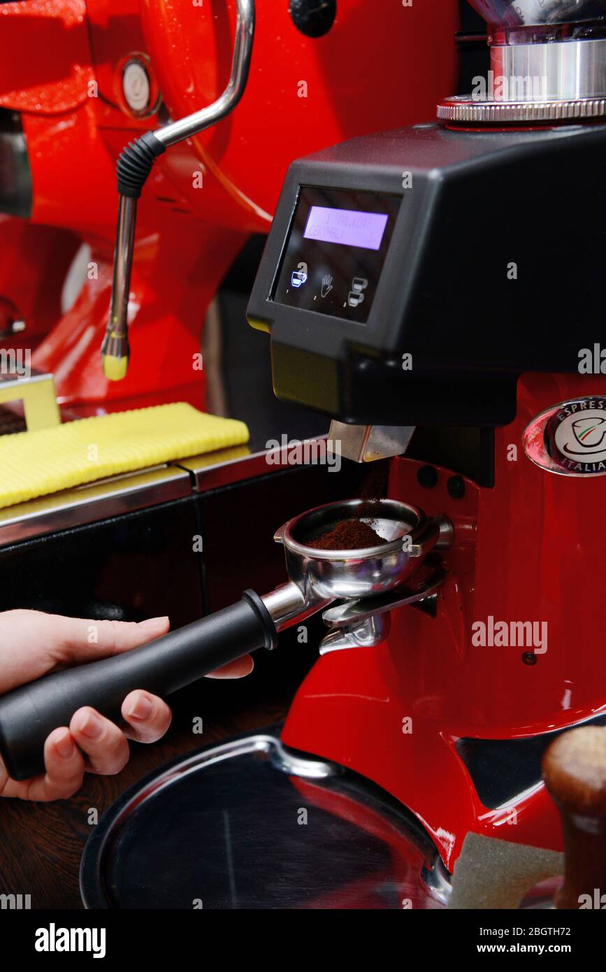 Coffee machine preparing cup of coffee, close up Stock Photo - Alamy