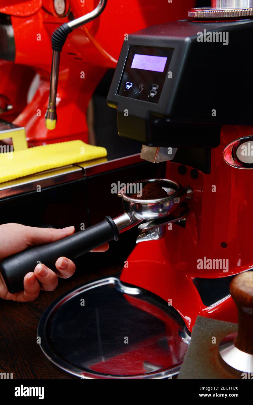 Coffee machine preparing cup of coffee, close up Stock Photo - Alamy