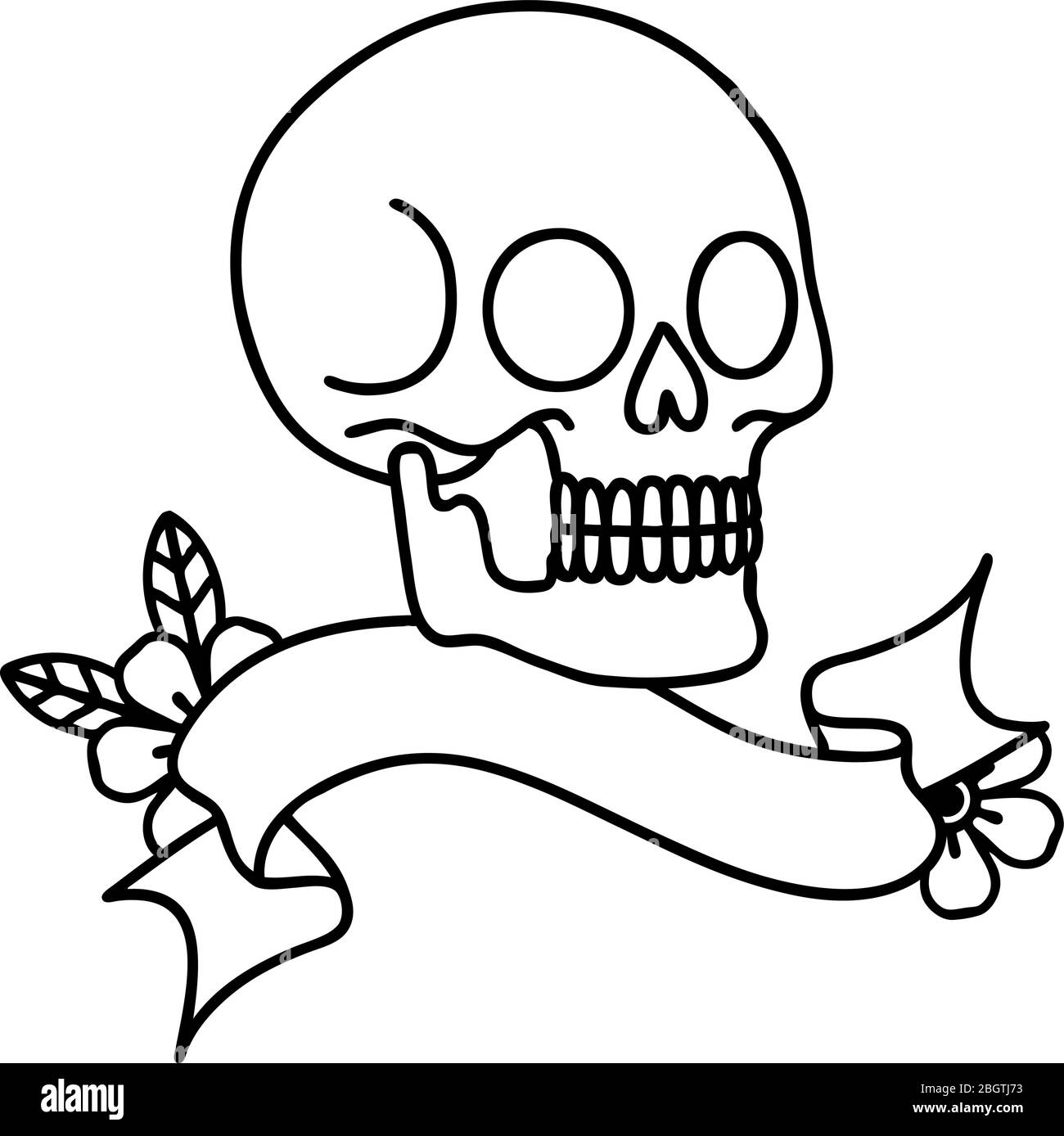 traditional black linework tattoo with banner of a skull Stock Vector ...