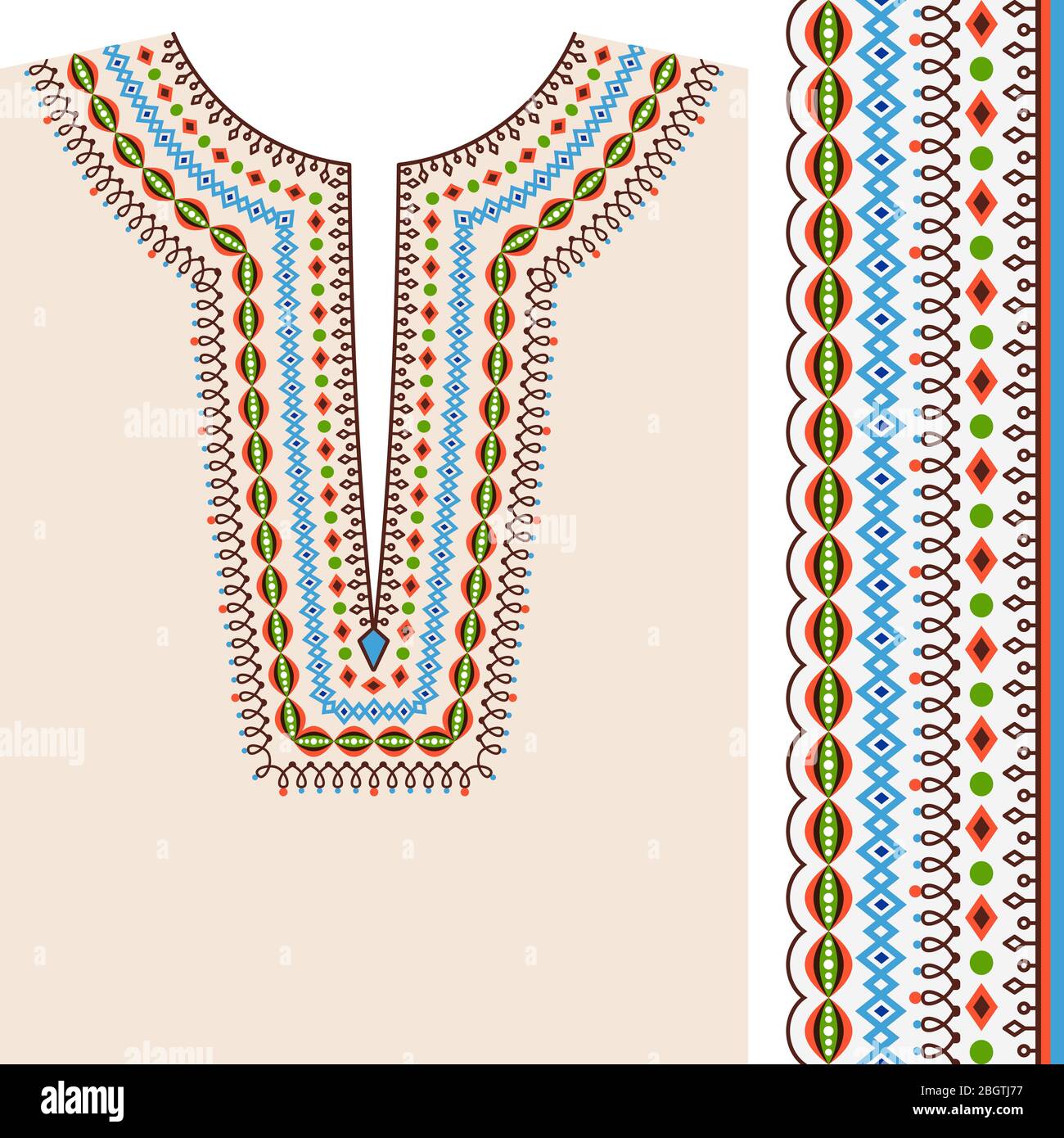 Neckline ethnic print design and border ethnic pattern vector for ...