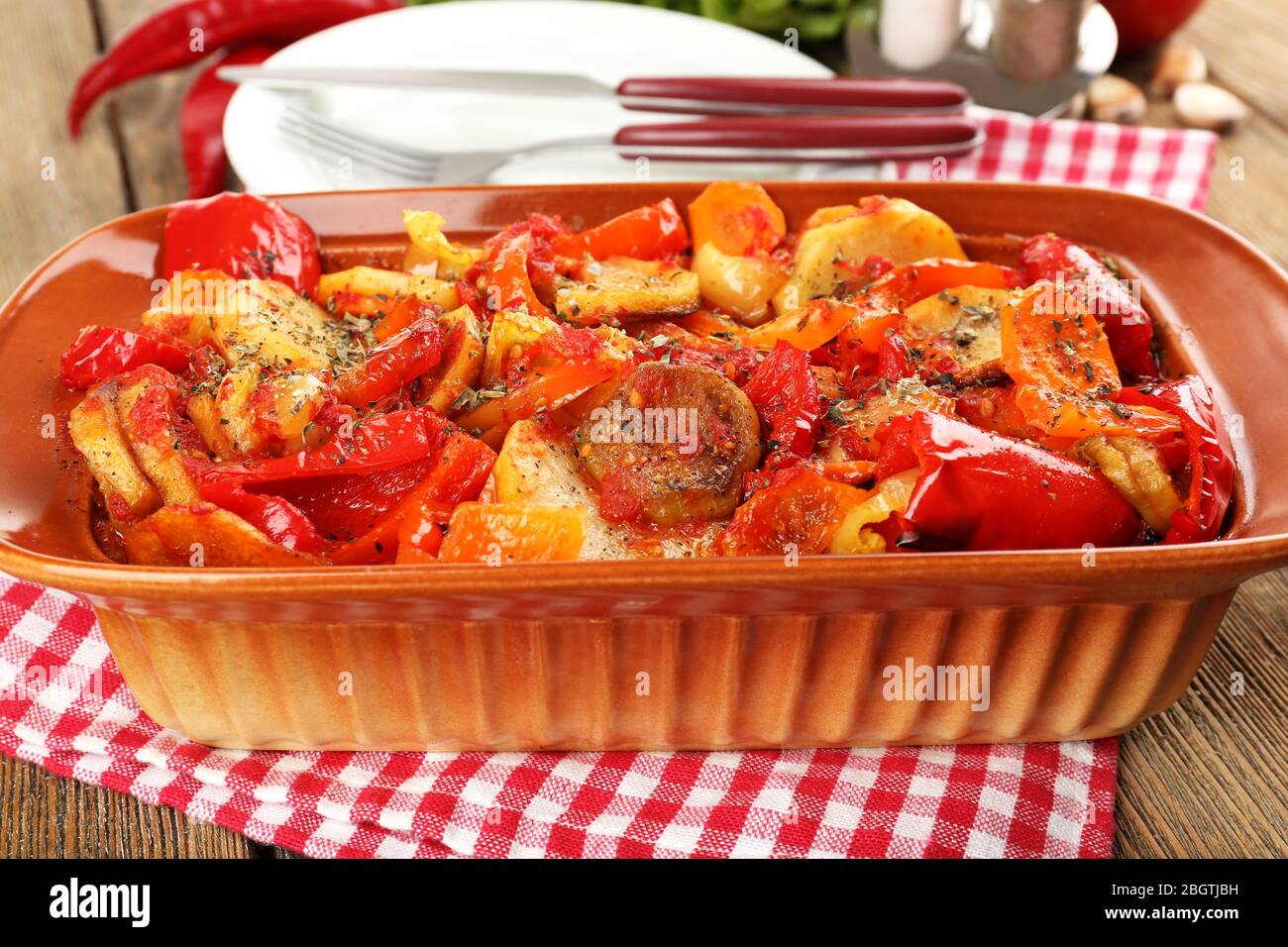 Vegetable ragout on table, close-up Stock Photo - Alamy