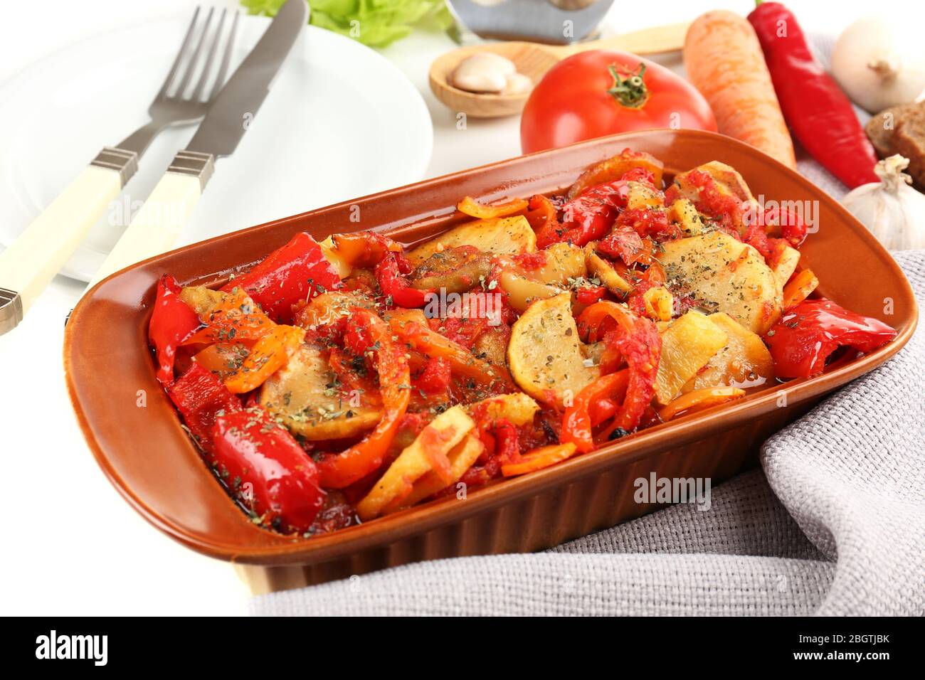 Vegetable ragout on table, close-up Stock Photo - Alamy