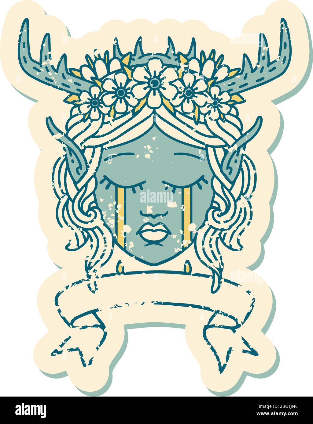 Retro Tattoo Style elf druid character face with banner Stock Vector ...