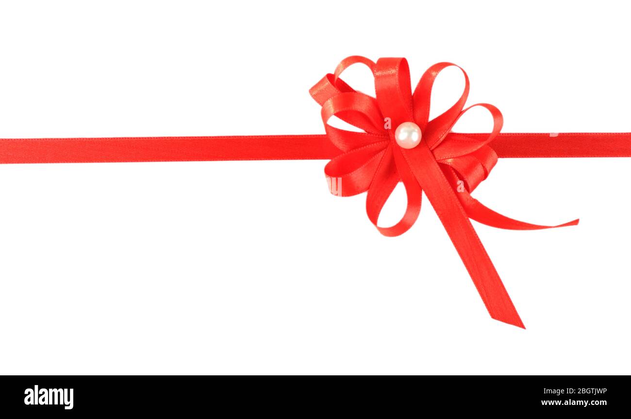 Red ribbon and red bow isolated on white Stock Photo - Alamy