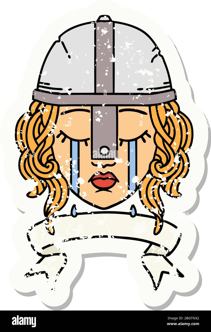 Retro Tattoo Style crying human fighter character with banner Stock ...