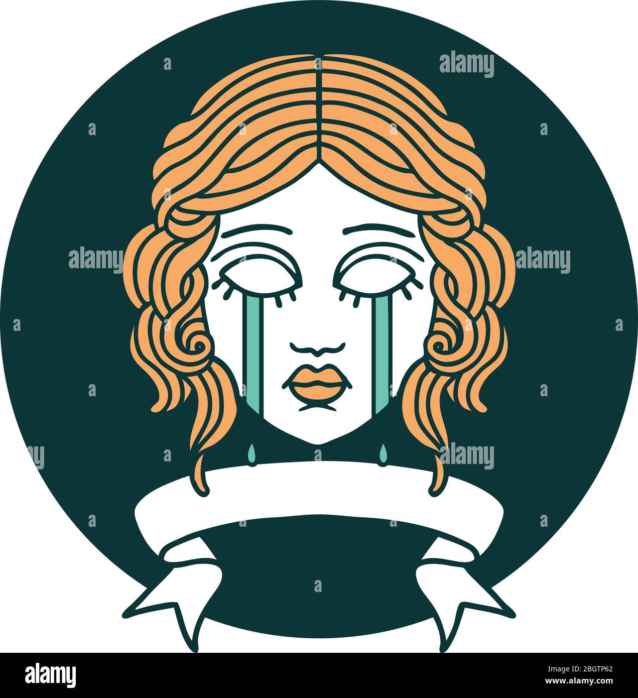 tattoo style icon with banner of female face crying Stock Vector Image ...