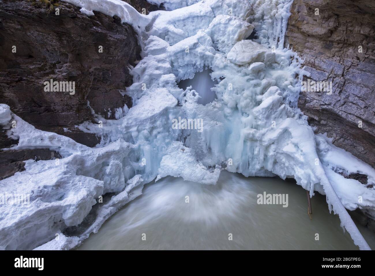 Frozen Waterfall and Springtime Melting Ice Sheet Landscape in Johnston ...