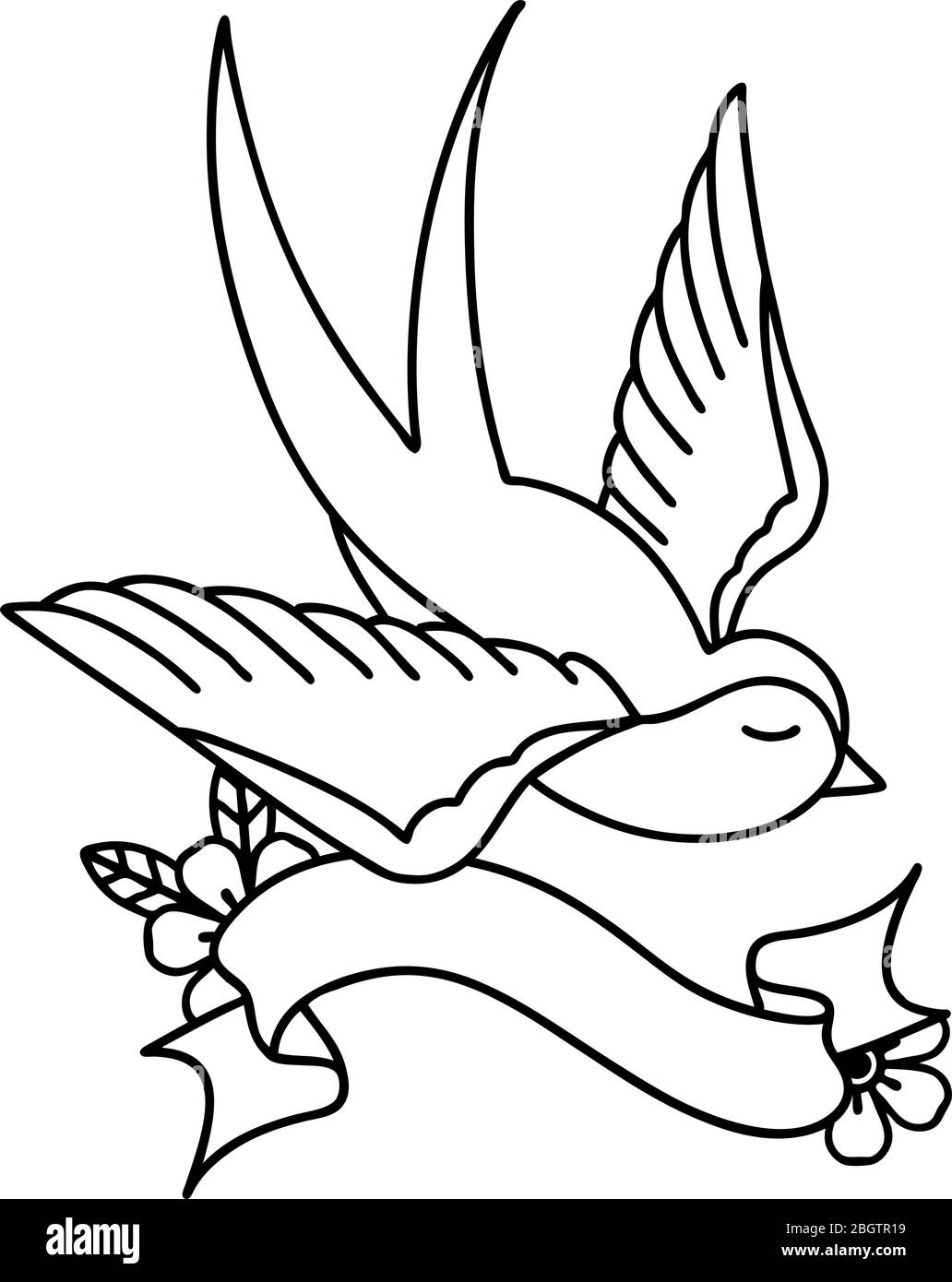 traditional black linework tattoo with banner of a swallow Stock Vector ...