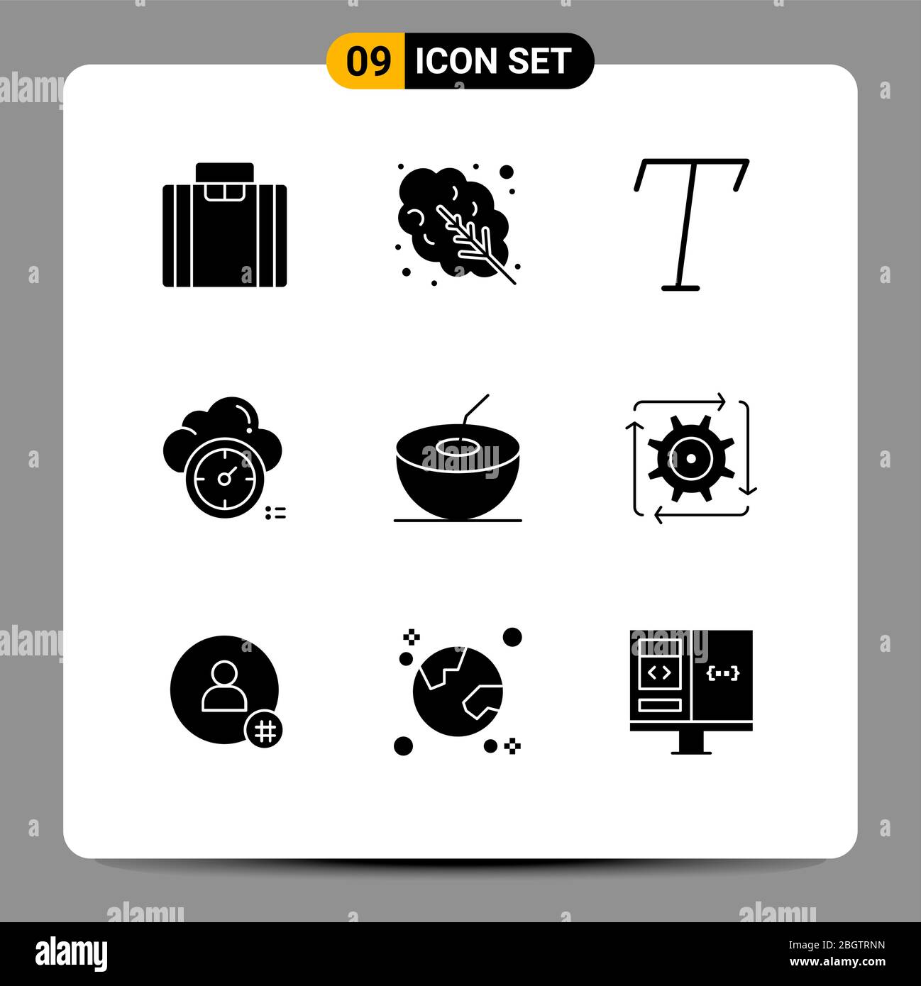 9 Universal Solid Glyph Signs Symbols of flow, automation, dashboard, workflow, coconut Editable ...