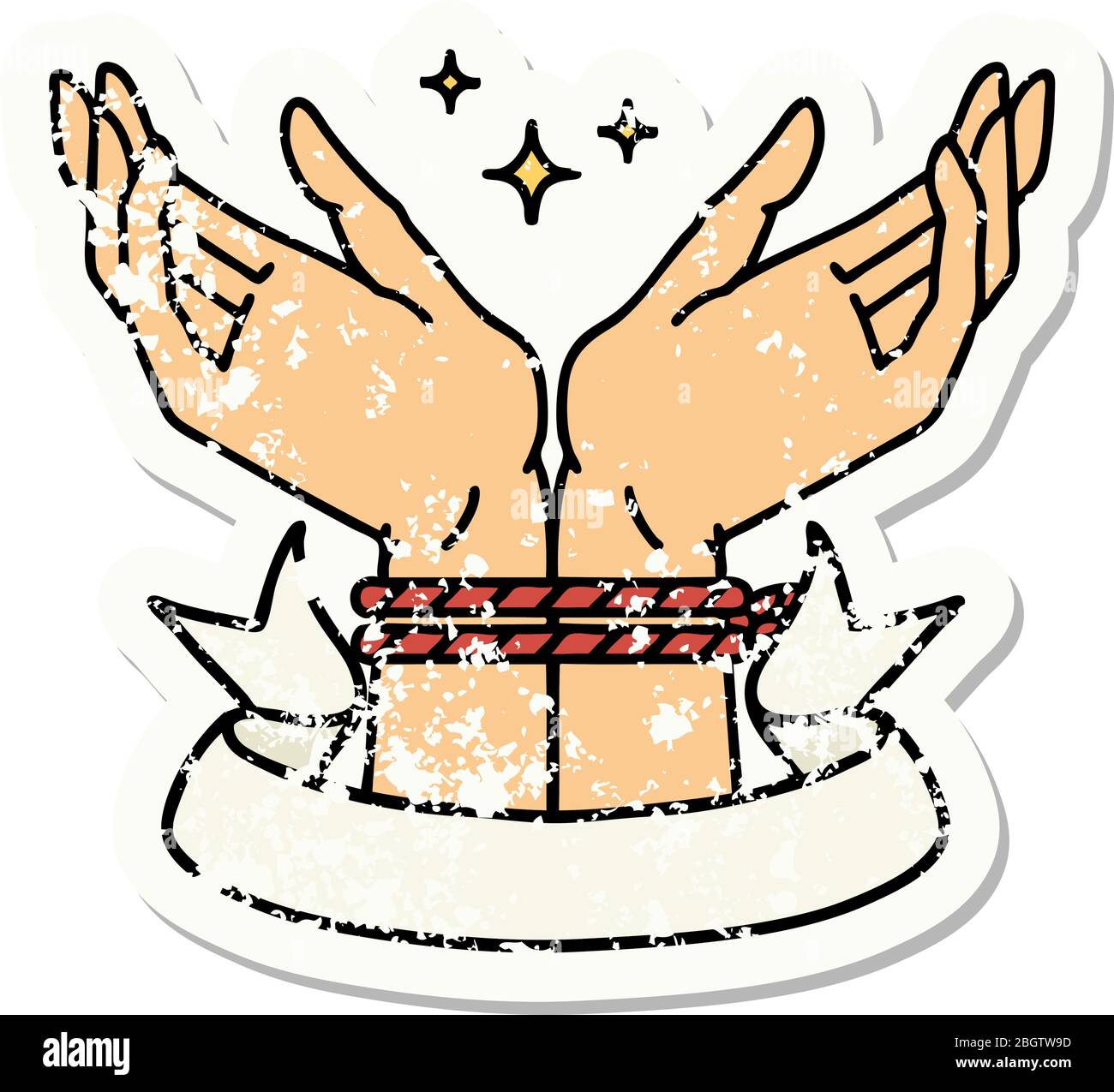 worn old sticker with banner of a pair of tied hands Stock Vector Image ...