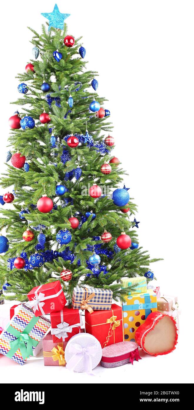 Christmas tree and presents isolated on white Stock Photo - Alamy