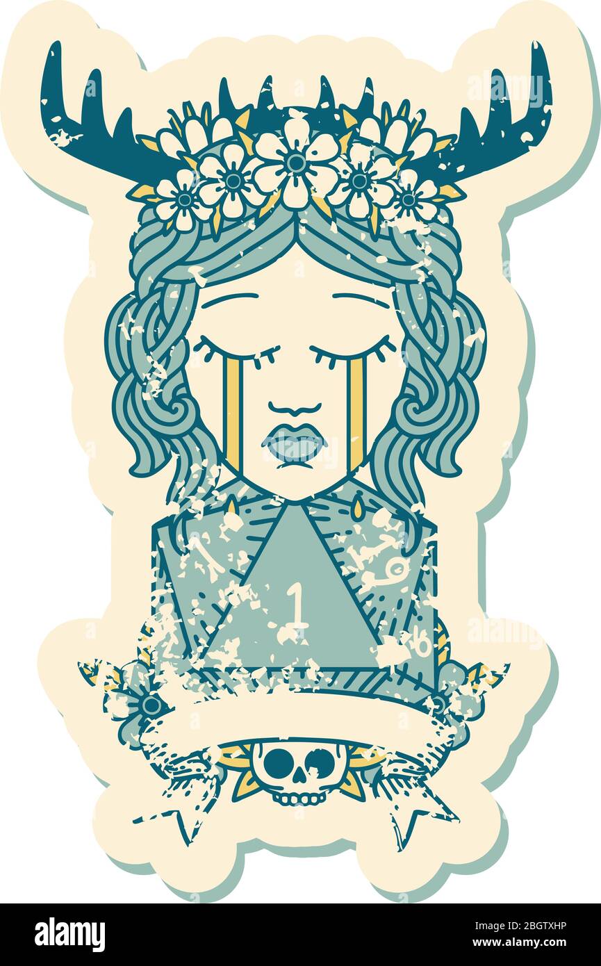 Retro Tattoo Style crying human druid with natural one roll Stock ...