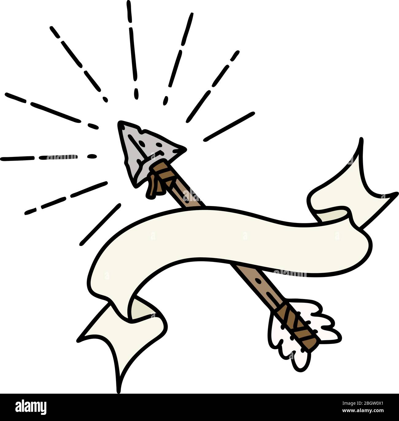scroll banner with tattoo style old flint tip arrow Stock Vector Image ...